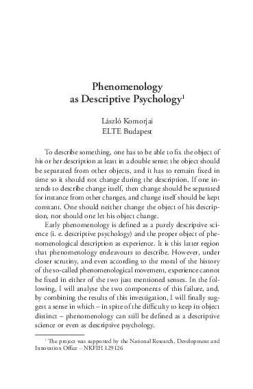 (PDF) Phenomenology as Descriptive Psychology