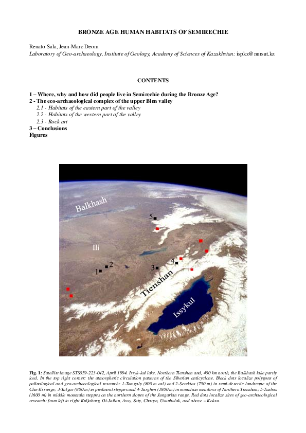 (PDF) Bronze Age Human Habitats of Semirechie