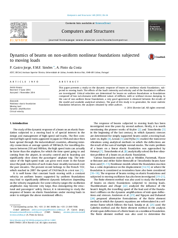 (PDF) Dynamics of beams on non-uniform nonlinear foundations subjected to moving loads