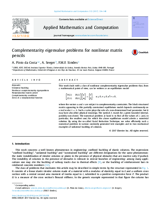 (PDF) Complementarity eigenvalue problems for nonlinear matrix pencils