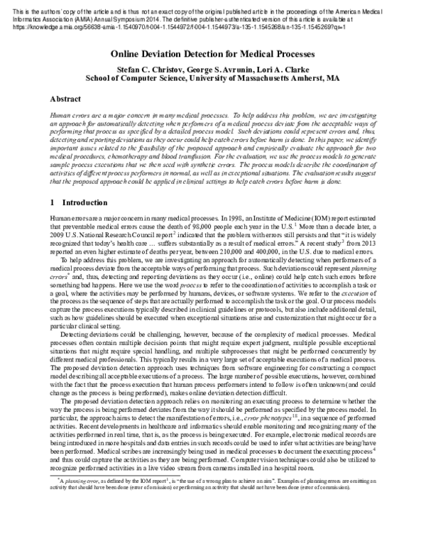 (PDF) Online deviation detection for medical processes