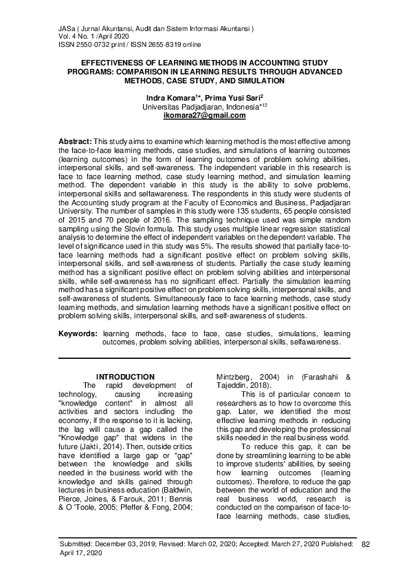 (PDF) Effectiveness of Learning Methods in Accounting Study Programs: Comparison in Learning ...