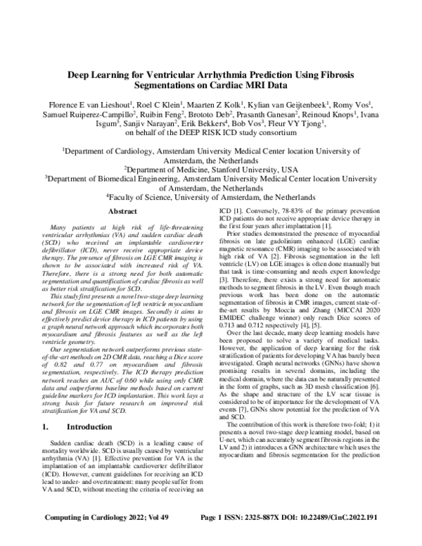 Pdf Deep Learning For Arrhythmia Prediction Using Mri
