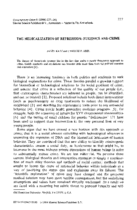 (PDF) The medicalization of repression: Eugenics and crime