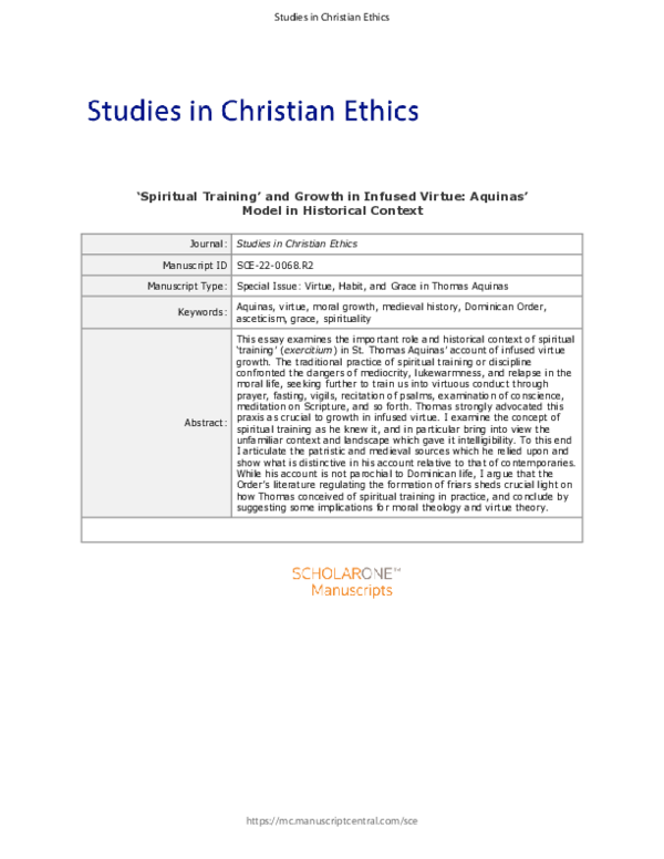 (PDF) "‘Spiritual Training’ and Growth in Infused Virtue: Aquinas ...