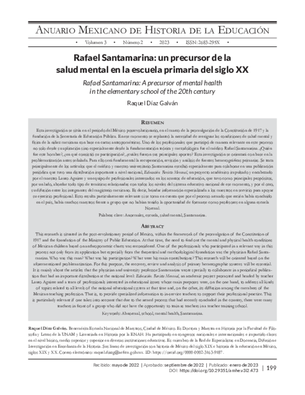 (PDF) Rafael Santamarina: un precursor de la salud mental en la escuela primaria del siglo XX