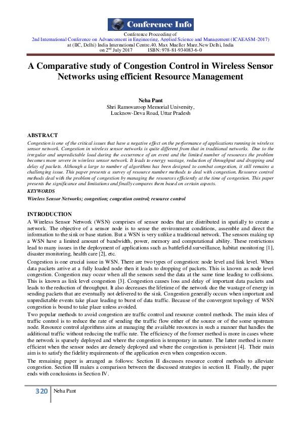 (PDF) Comparative study of Congestion Control in Wireless Sensor ... (PDF) Comparative study of Congestion Control in Wireless Sensor ...