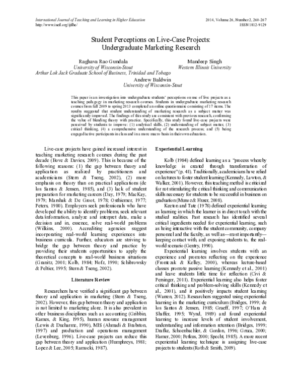 (PDF) Student Perceptions on Live-Case Projects: Undergraduate ...