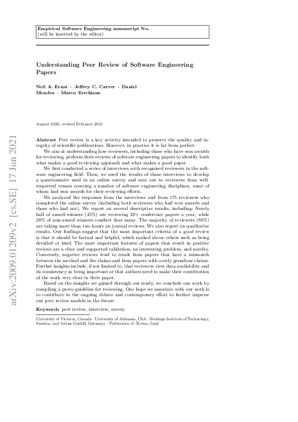 (PDF) Understanding peer review of software engineering papers