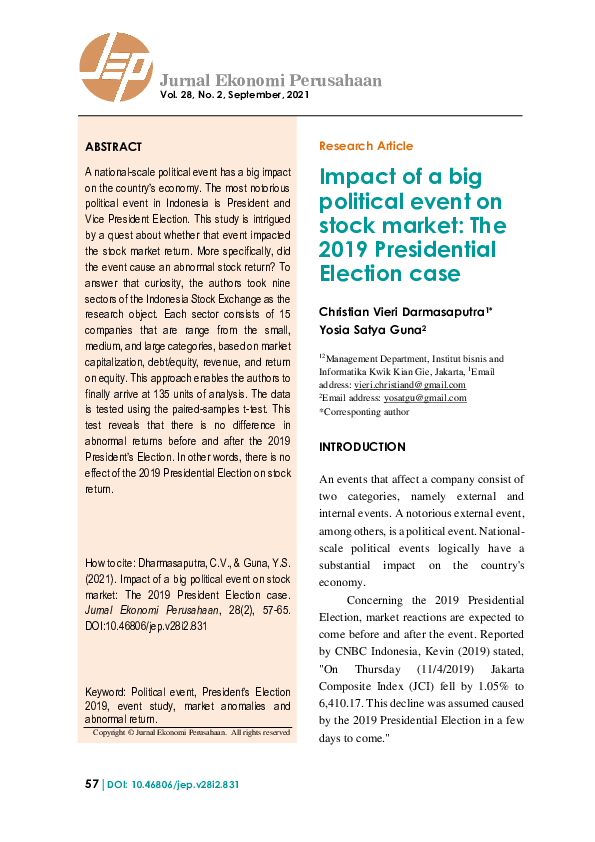 (PDF) Impact of a big political event on stock market: The 2019 ...