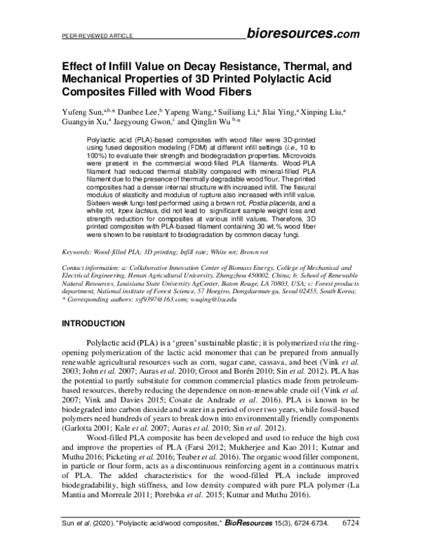 (PDF) Effect of infill value on decay resistance, thermal, and mechanical properties of 3D ...