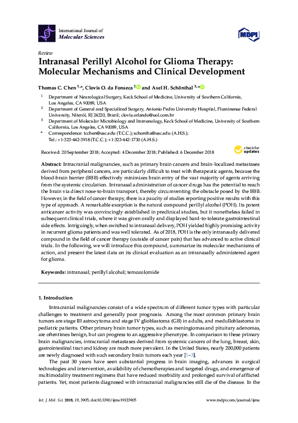 (PDF) Intranasal Perillyl Alcohol for Glioma Therapy: Molecular ...