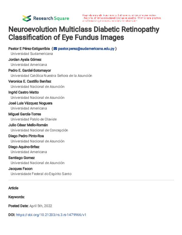 (PDF) Neuroevolution Multiclass Diabetic Retinopathy Classification of Eye Fundus Images
