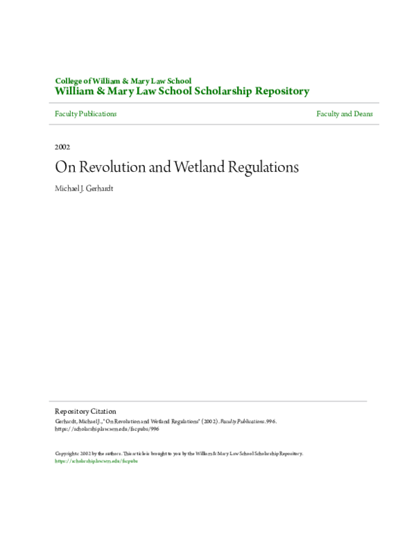 (PDF) On Revolution and Wetland Regulations