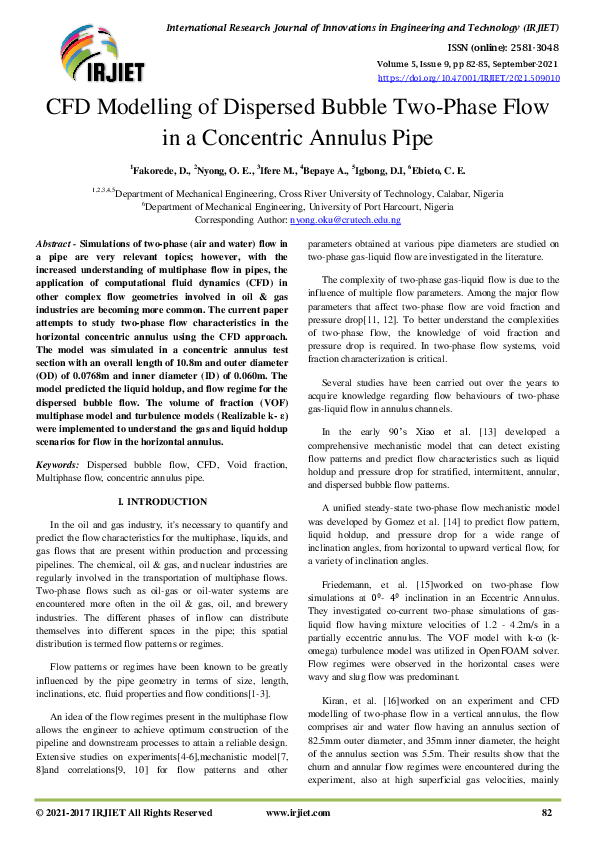 (PDF) CFD Modelling of Dispersed Bubble Two-Phase Flow in a Concentric Annulus Pipe