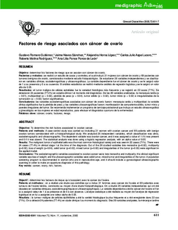 (PDF) Factores de riesgo asociados con cáncer de ovario