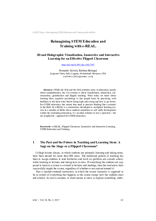 (PDF) Reimagining STEM Education and Training with e-REAL. 3D and Holographic Visualization ...