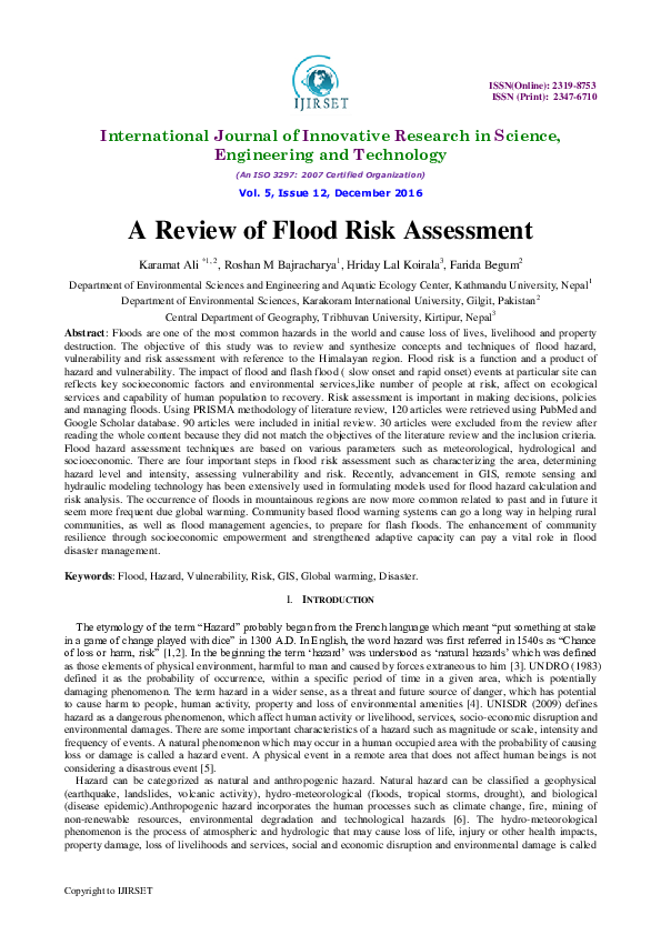 (PDF) A Review of Flood Risk Assessment | Karamat Ali - Academia.edu
