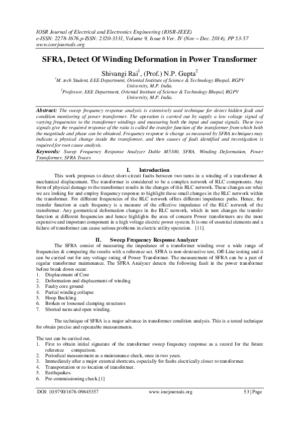 Pdf Sfra Detect Of Winding Deformation In Power Transformer