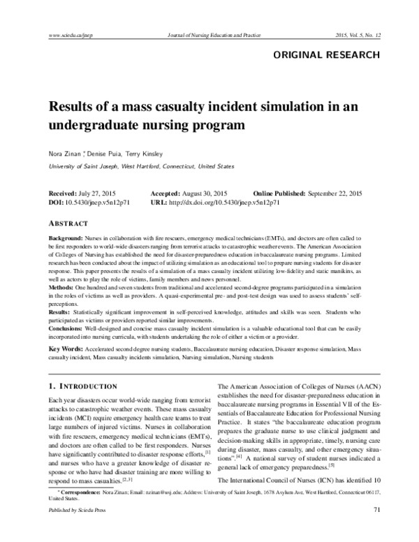 (PDF) Results of a mass casualty incident simulation in an ...