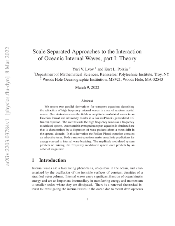 (PDF) Scale Separated Approaches to the Interaction of Oceanic Internal ...
