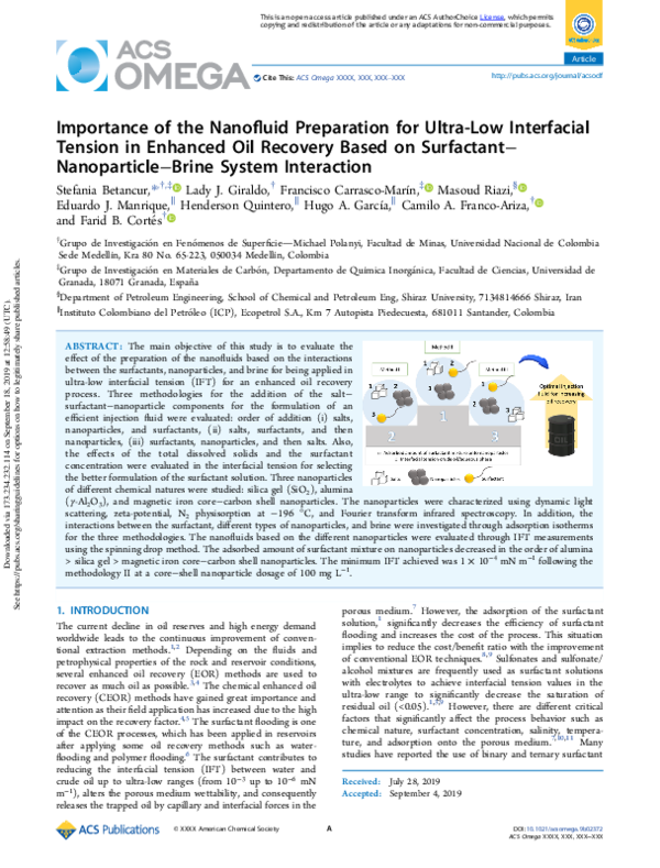 (PDF) Importance of the Nanofluid Preparation for Ultra-Low Interfacial Tension in Enhanced Oil ...