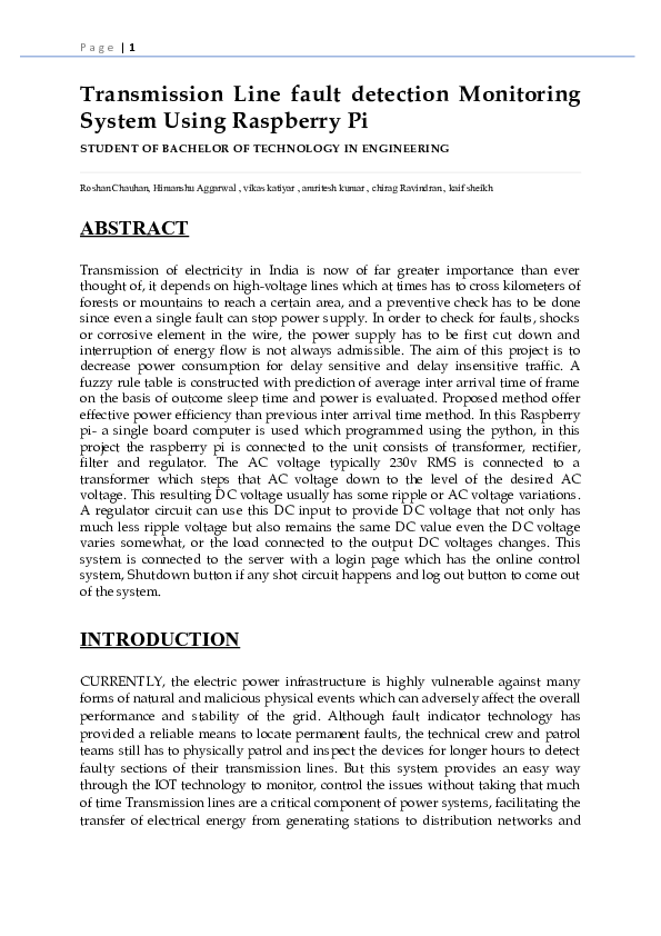 Doc Transmission Line Fault Detection Monitoring System Using