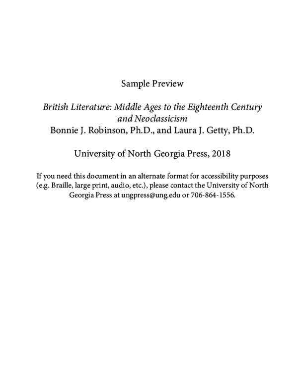 (PDF) British Literature I: Middle Ages to the Eighteenth Century and ...