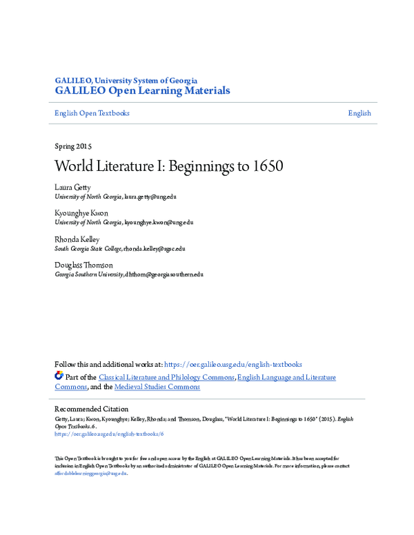 (PDF) World Literature I: Beginnings to 1650