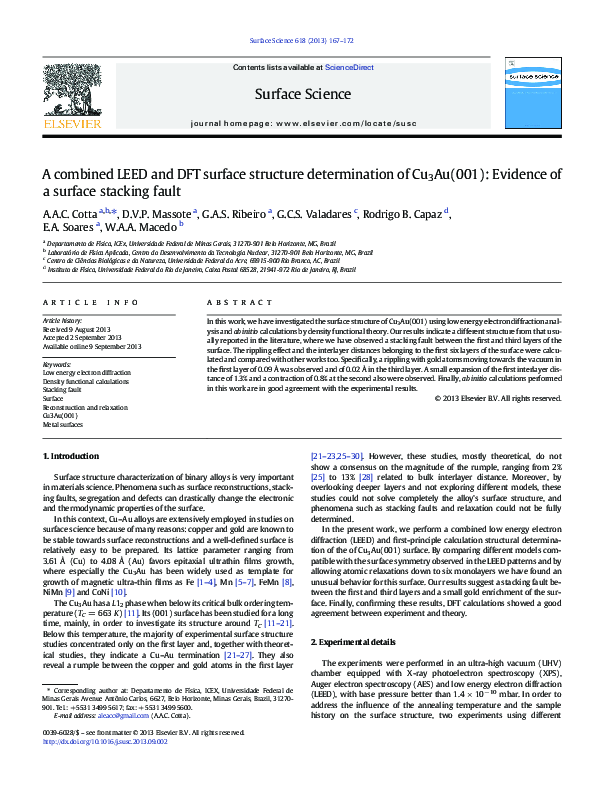(PDF) A combined LEED and DFT surface structure determination of Cu3Au ...