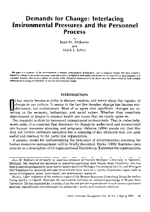 (PDF) Demands for Change: Interfacing Environmental Pressures and the ...