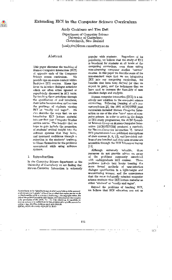 (PDF) Extending HCI in the computer science curriculum