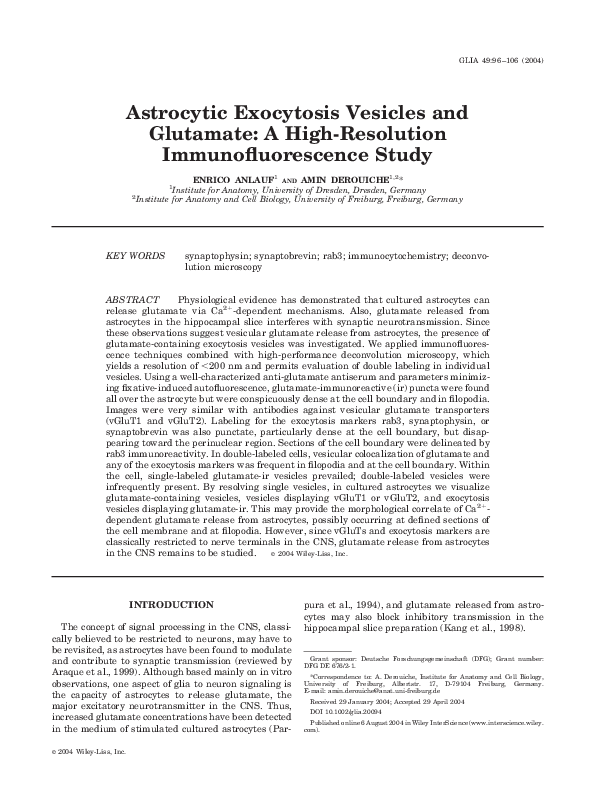 (PDF) Astrocytic exocytosis vesicles and glutamate: A high-resolution ...