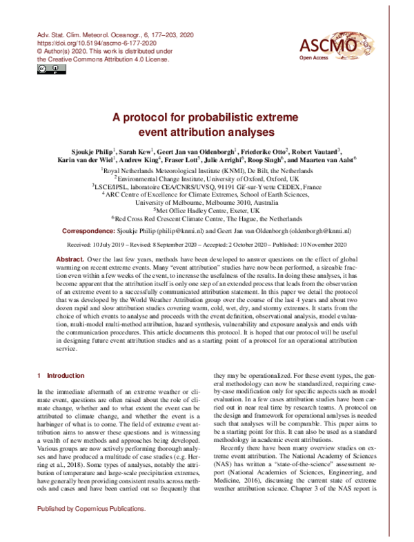 (PDF) A protocol for probabilistic extreme event attribution analyses