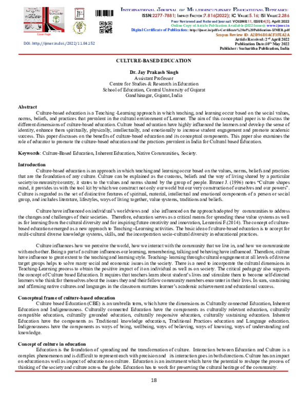(PDF) CULTURE BASED EDUCATION