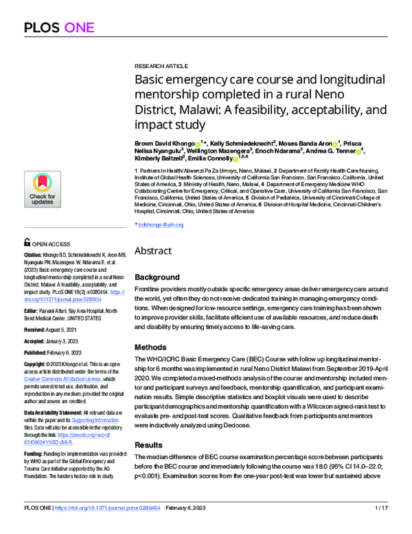 (PDF) Basic emergency care course and longitudinal mentorship completed ...