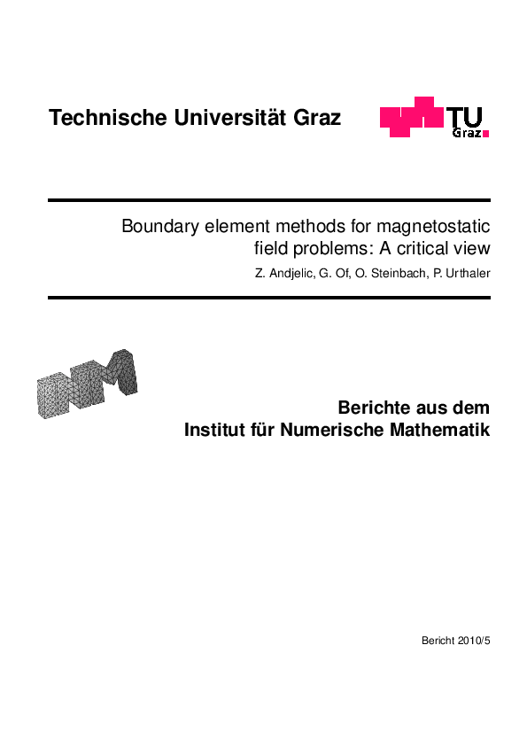 (PDF) Boundary element methods for magnetostatic field problems: a critical view