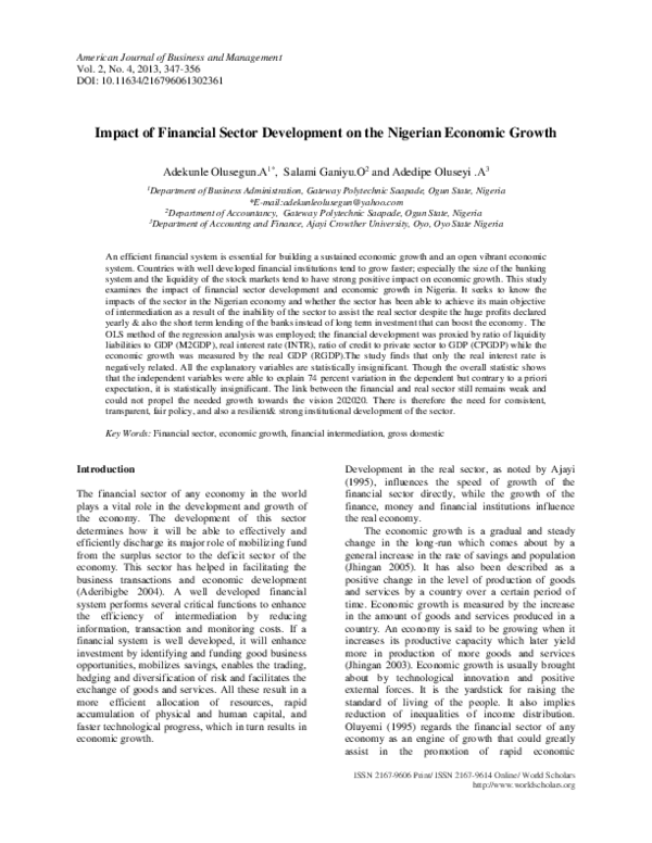 (PDF) Impact of Financial Sector Development on the Nigerian Economic Growth