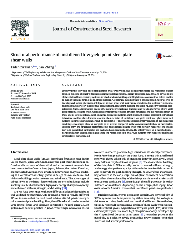 (PDF) Structural performance of unstiffened low yield point steel plate ...