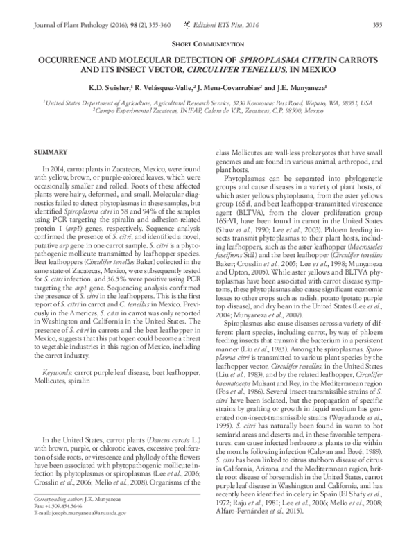 (PDF) Occurrence and Molecular Detection of Spiroplasma Citri in ...
