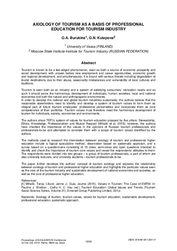 (PDF) Axiology of Tourism as a Basis of Professional Education for Tourism Industry