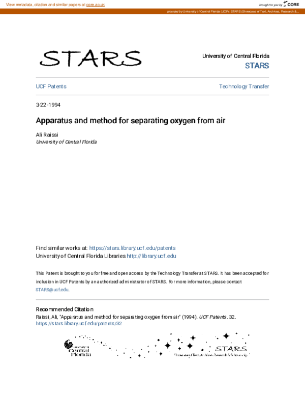 (PDF) Apparatus and method for separating oxygen from air
