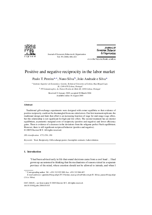 (PDF) Positive and negative reciprocity in the labor market