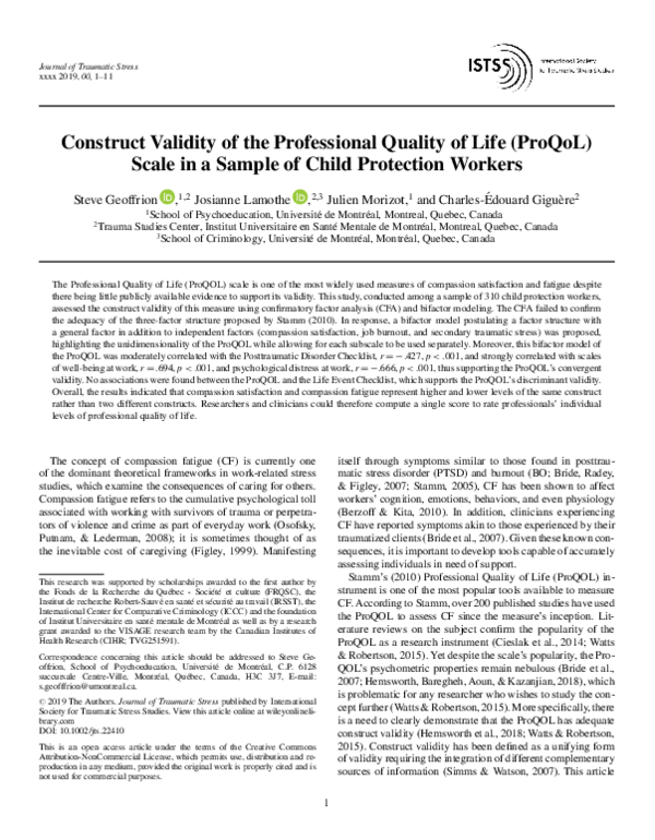 (PDF) Construct Validity of the Professional Quality of Life (ProQoL ...