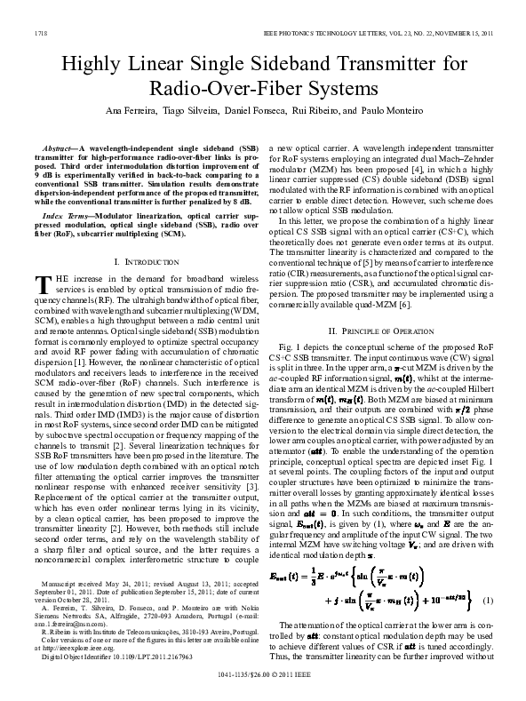 (PDF) Highly Linear Single Sideband Transmitter for Radio-Over-Fiber Systems