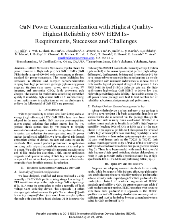 (PDF) GaN Power Commercialization with Highest Quality-Highest Reliability 650V HEMTs ...