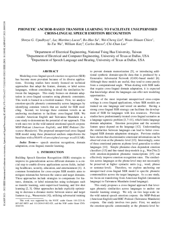 Pdf Phonetic Anchor Based Transfer Learning To Facilitate Unsupervised Cross Lingual Speech