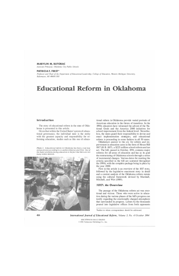 (PDF) Educational Reform in Oklahoma