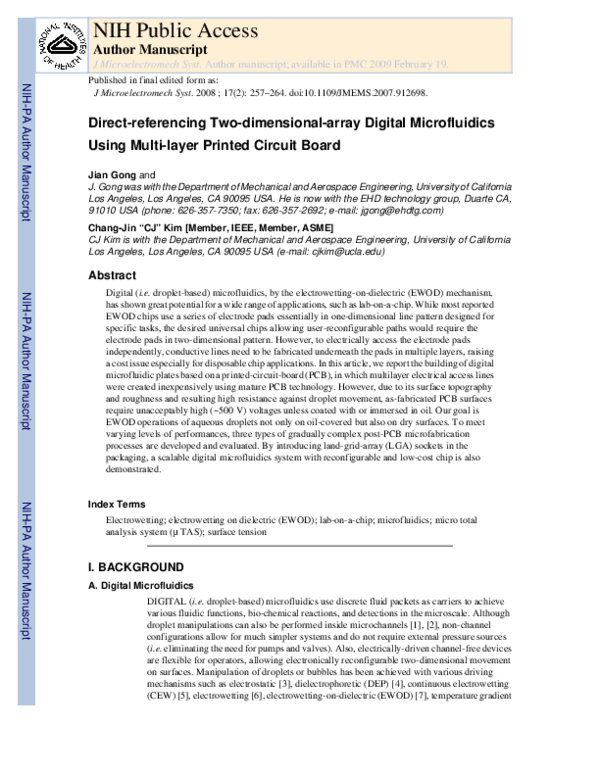 Pdf Direct Referencing Two Dimensional Array Digital Microfluidics Using Multilayer Printed