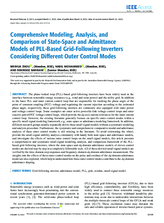 (PDF) Comprehensive Modeling, Analysis, and Comparison of State-Space and Admittance Models of ...